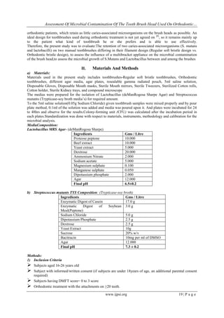 Assessment of Microbial Contamination of the Tooth Brush Head Used On ...