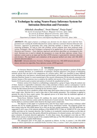 A Technique by using Neuro-Fuzzy Inference System for Intrusion Detection and Forensics | PDF