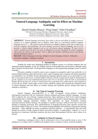 Natural Language Ambiguity and its Effect on Machine Learning | PDF