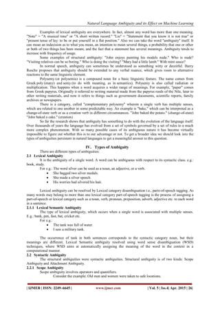 Natural Language Ambiguity and its Effect on Machine Learning | PDF