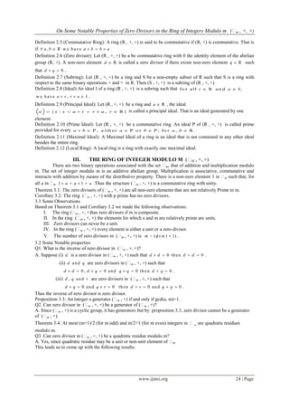 On Some Notable Properties of Zero Divisors in the Ring of Integers ...