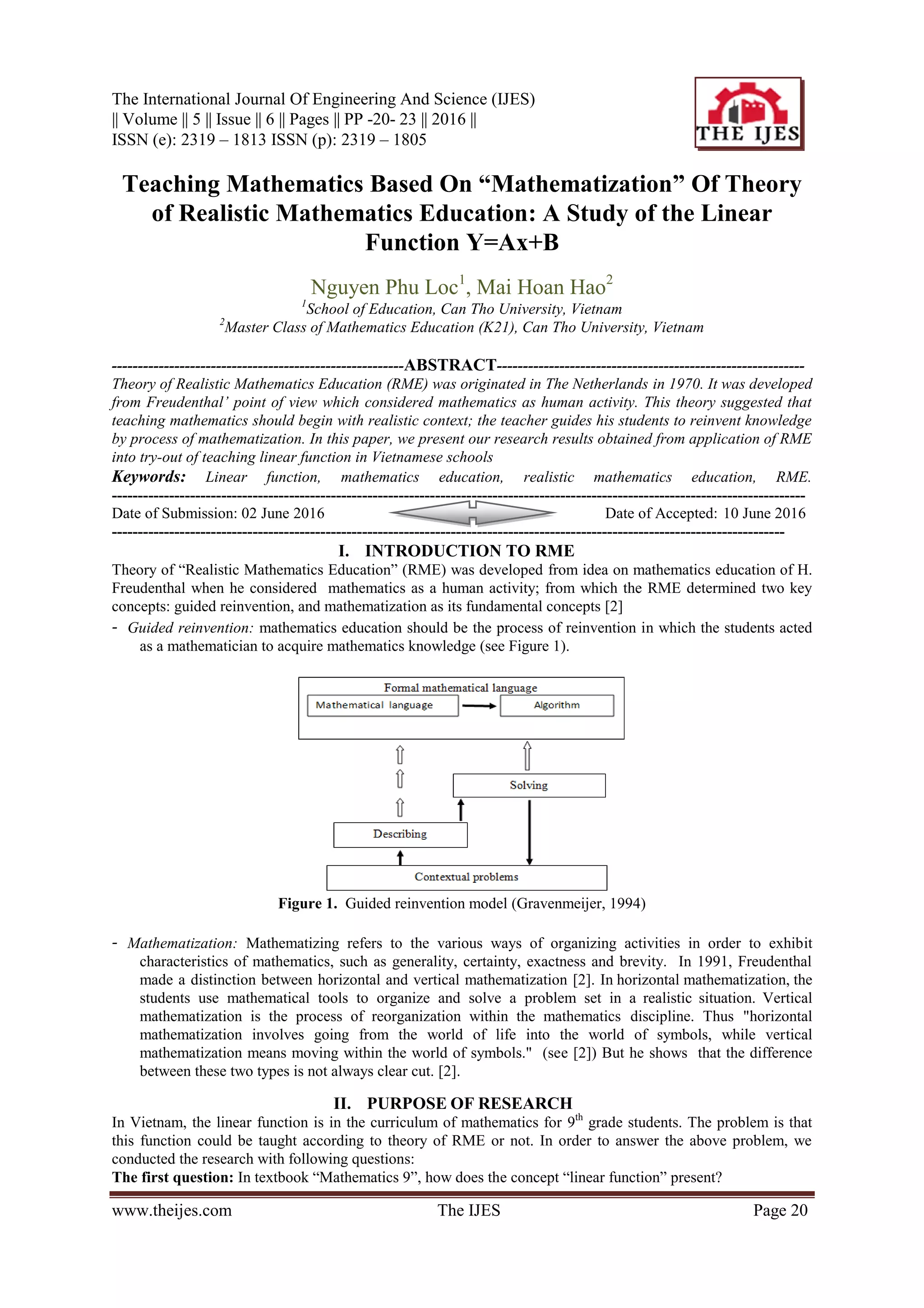 Teaching Mathematics Based On “Mathematization” Of Theory of Realistic ...