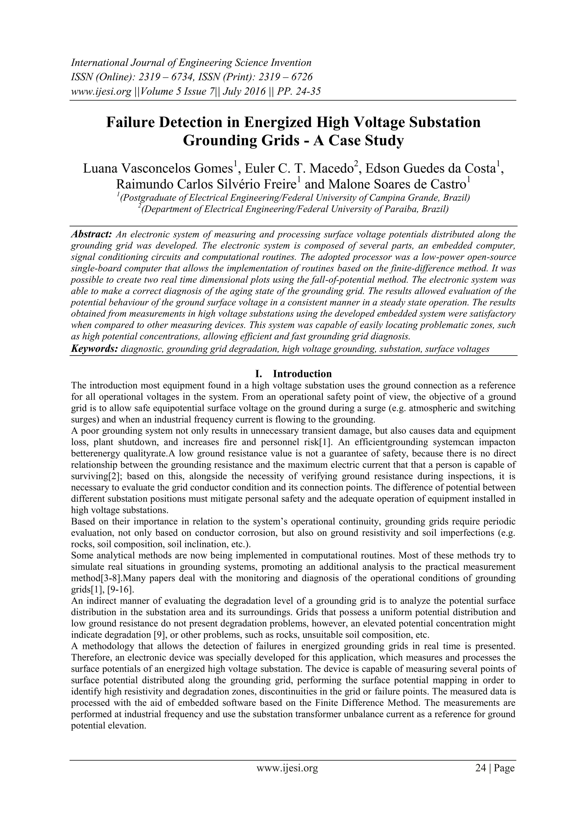Failure Detection in Energized High Voltage Substation Grounding Grids - A Case Study | PDF ...