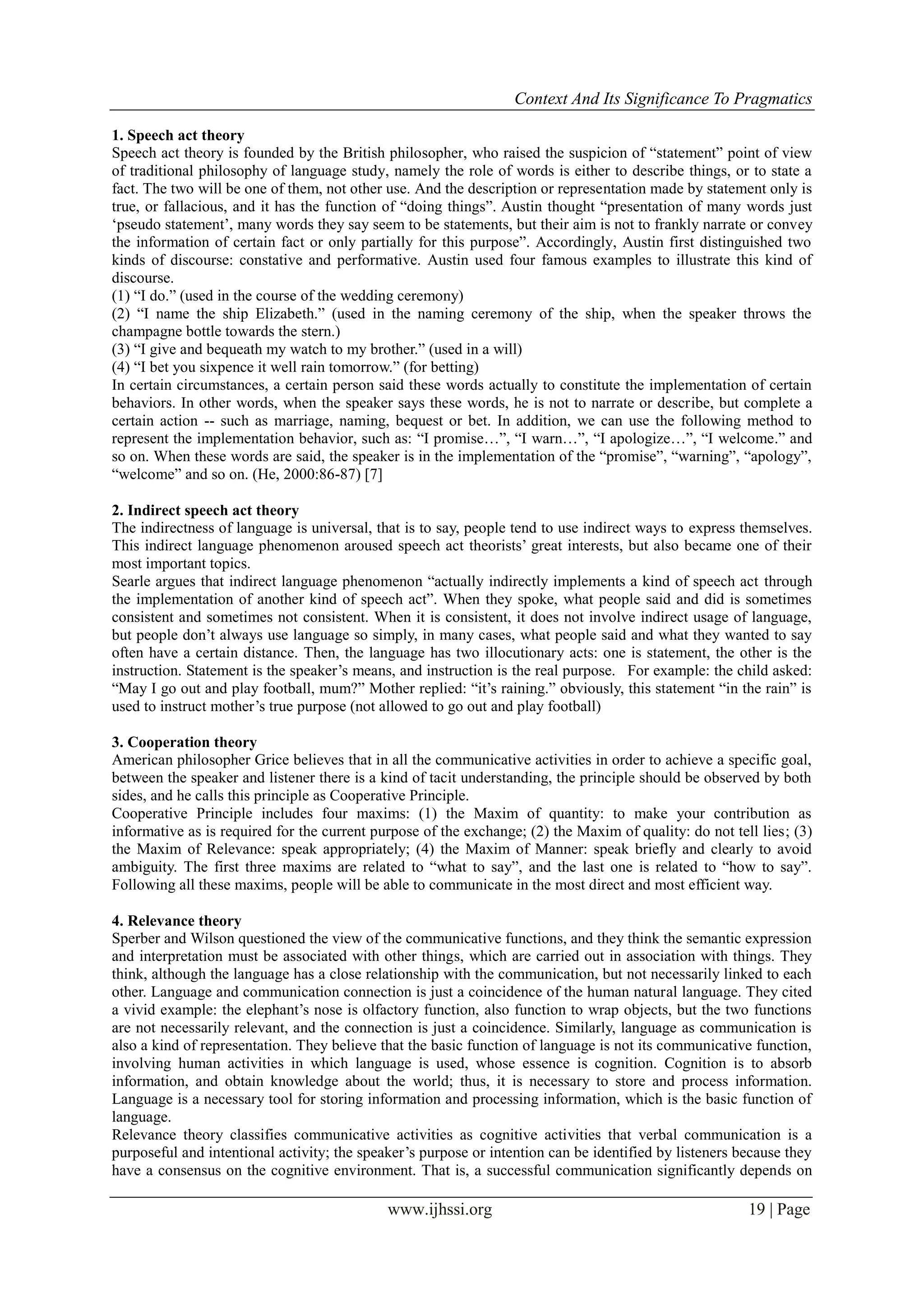 Context and Its Significance to Pragmatics | PDF