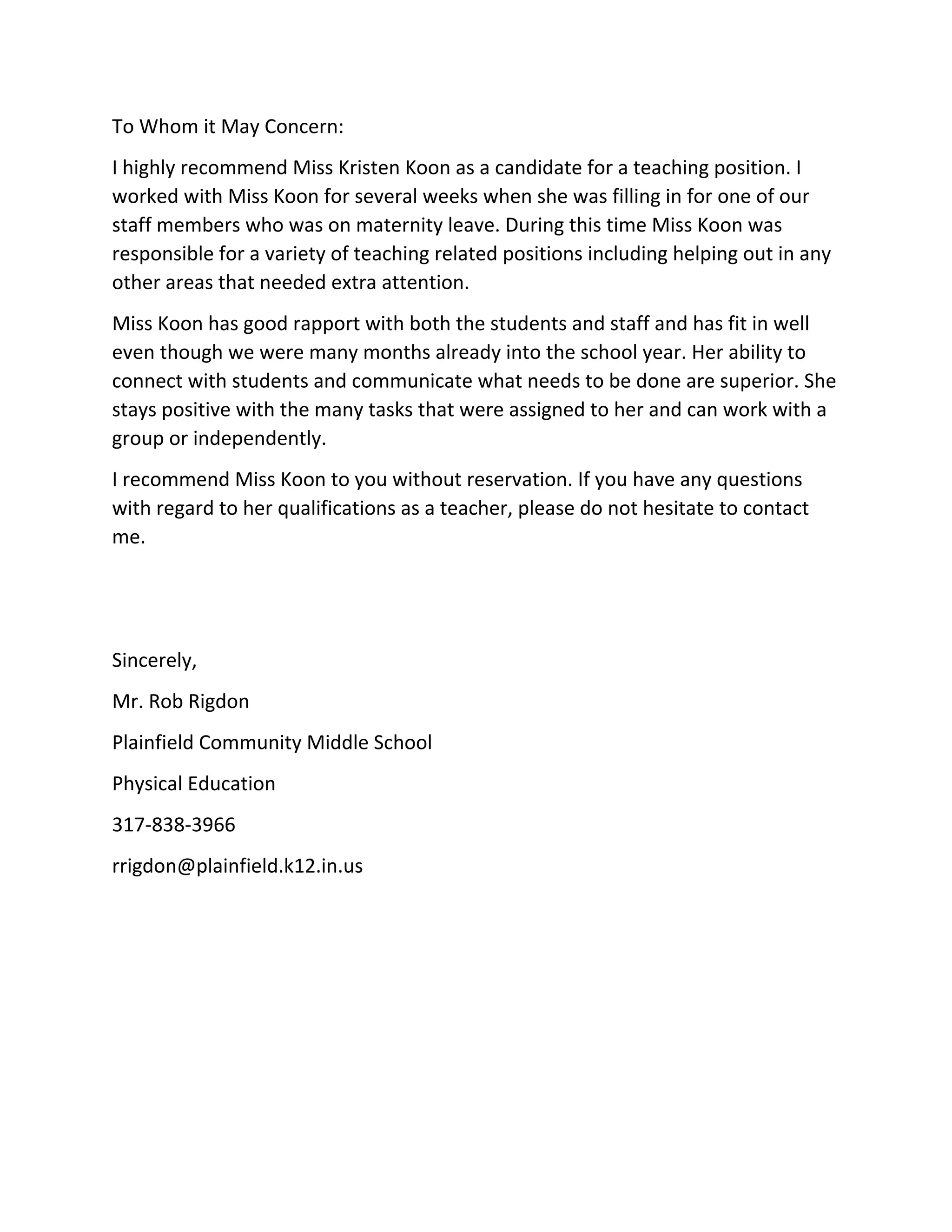 Mr. Rigdon Letter of Rec | PDF