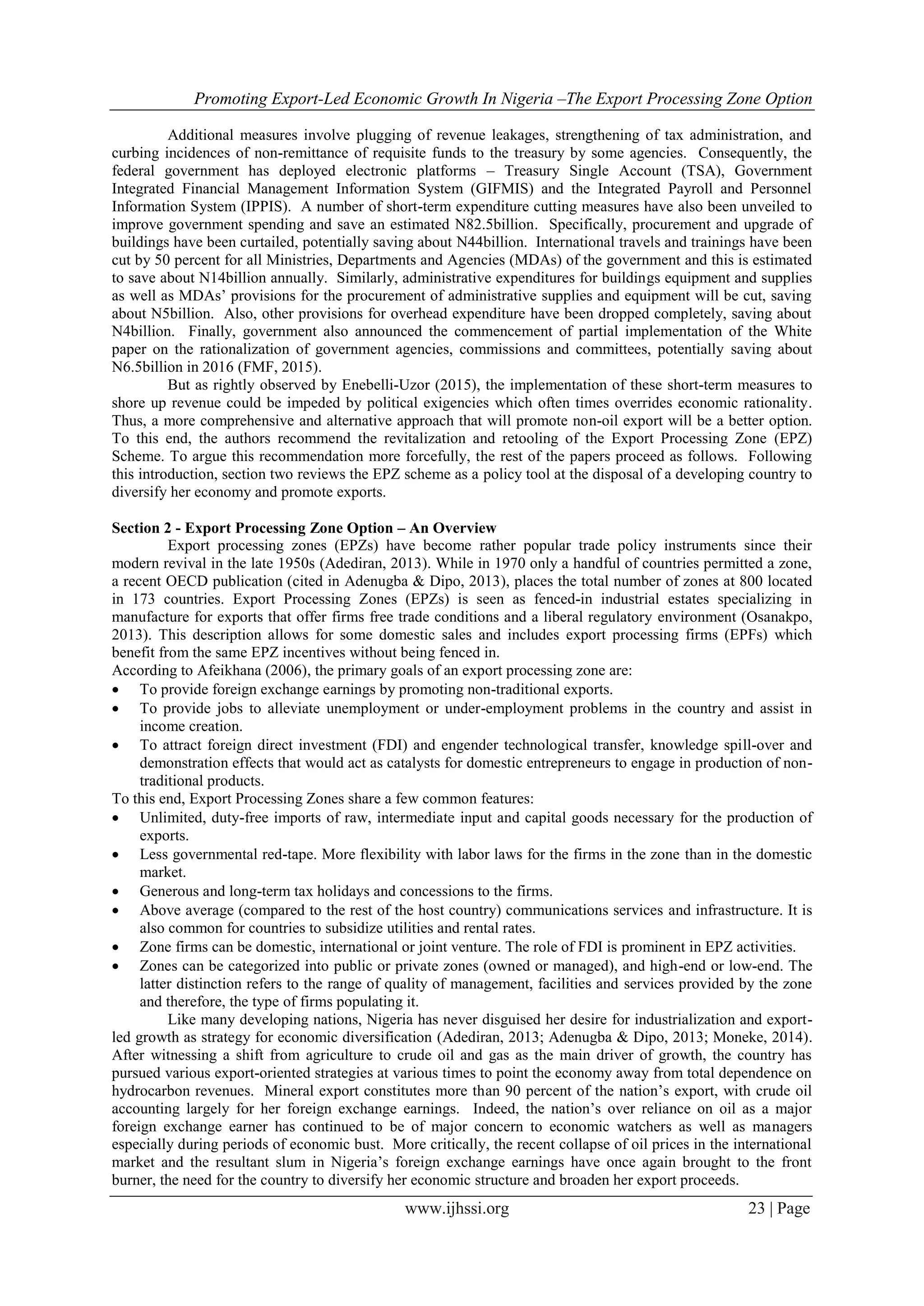 Promoting Export-Led Economic Growth in Nigeria –The Export Processing ...