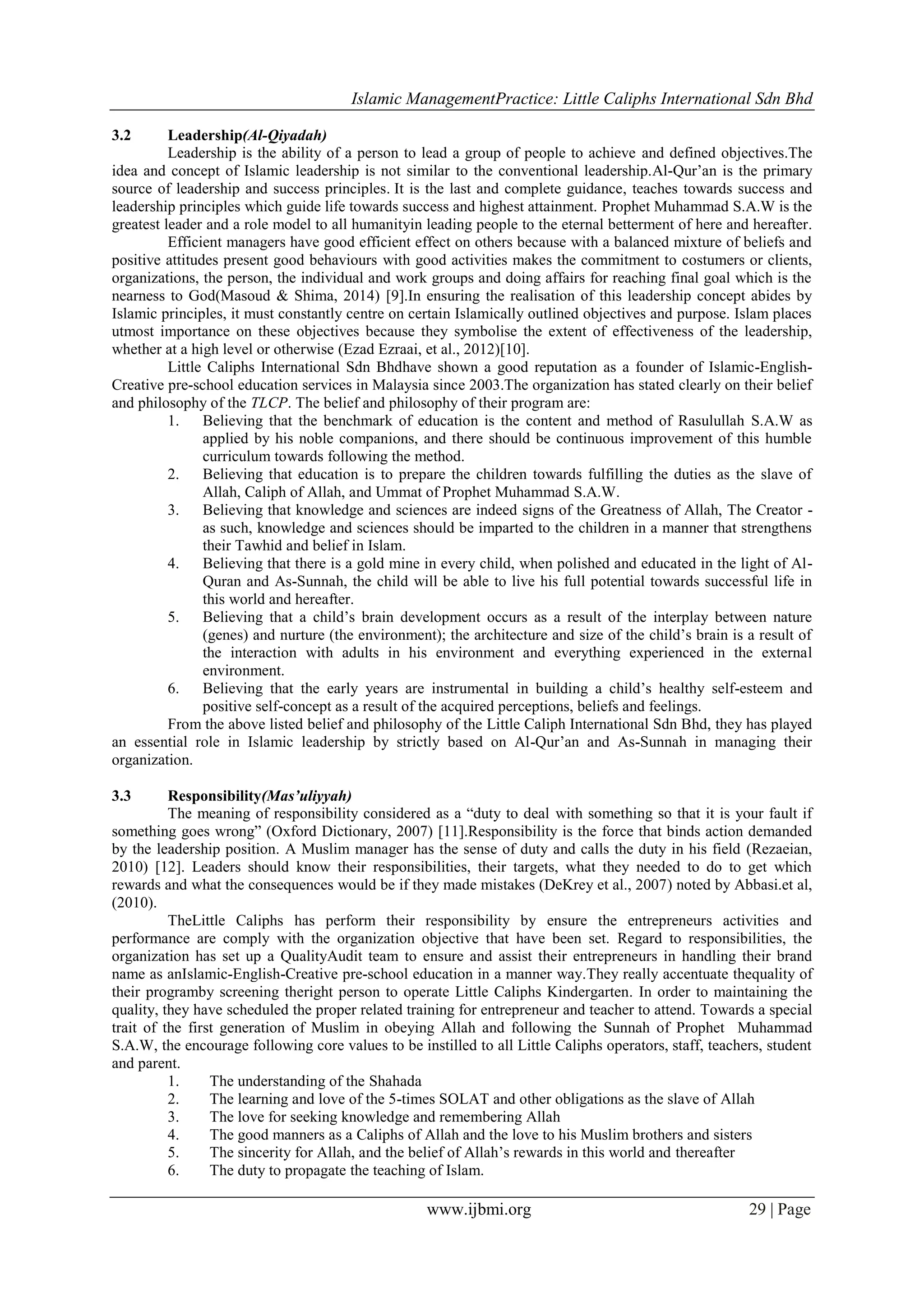 Islamic Management Practice: Little Caliphs International Sdn Bhd | PDF