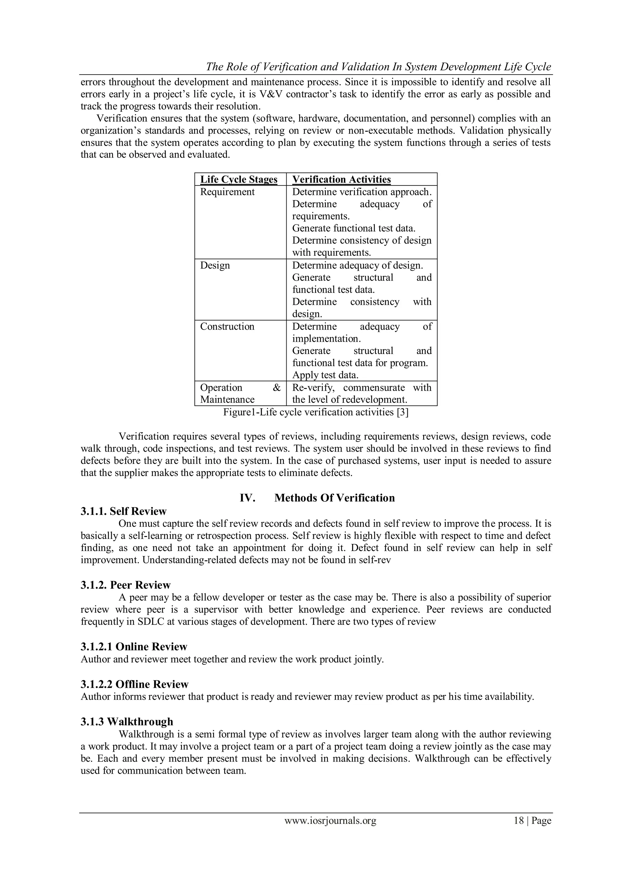 The Role of Verification and Validation in System Development Life ...