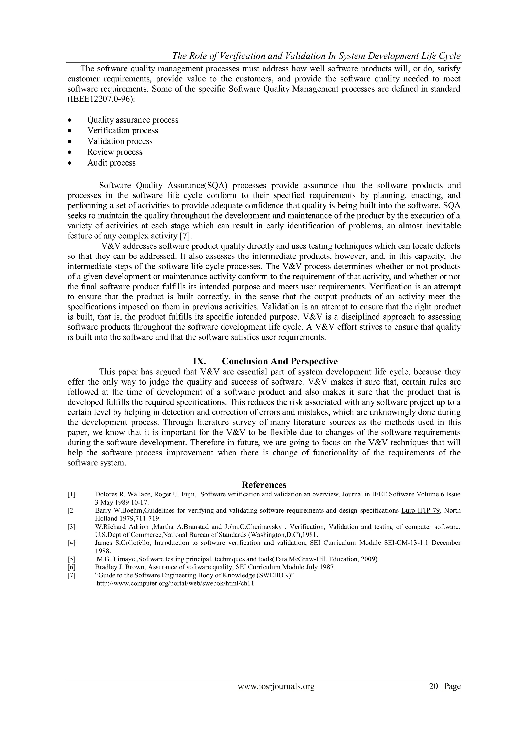 The Role of Verification and Validation in System Development Life ...