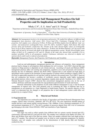 Influence of Different Soil Management Practices On Soil Properties and Its Implication on Soil ...