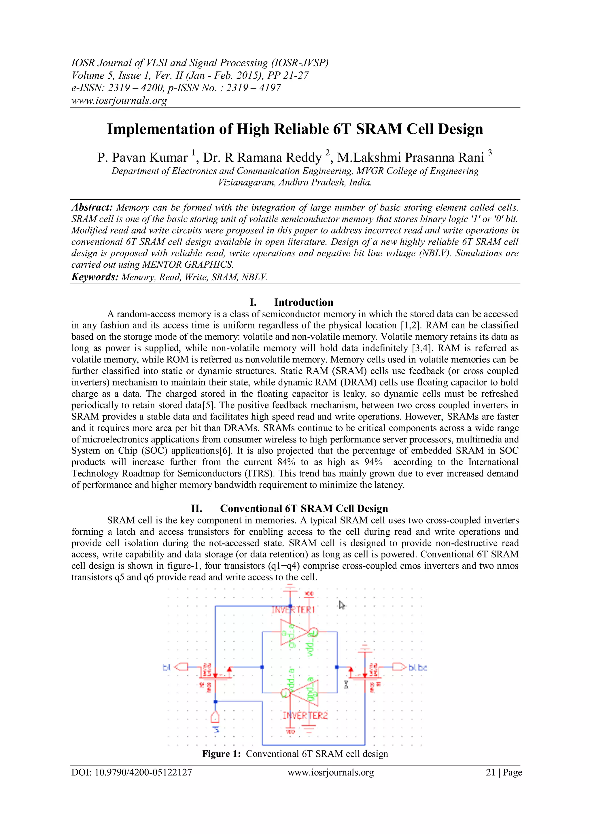 Implementation of High Reliable 6T SRAM Cell Design | PDF