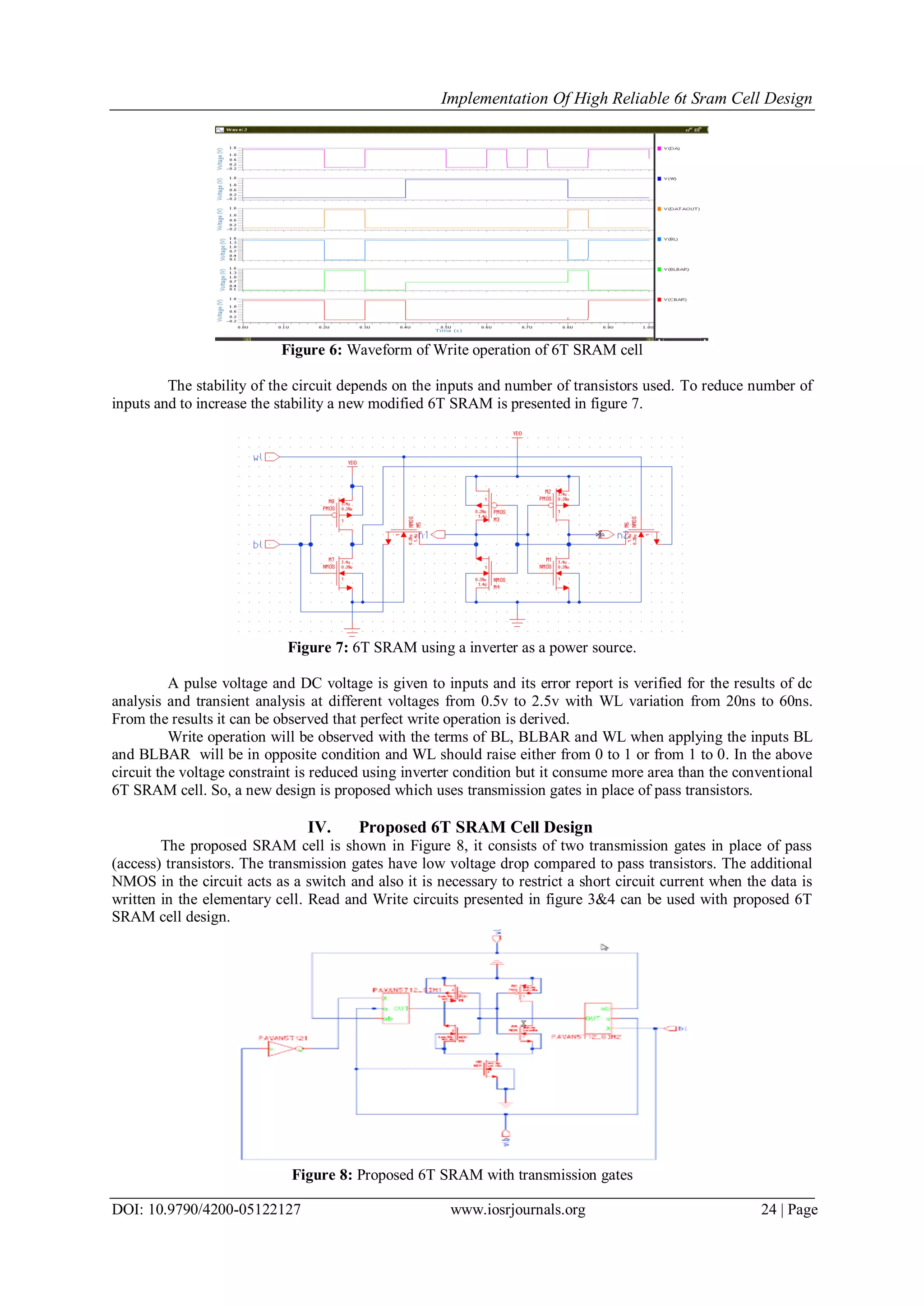 Implementation of High Reliable 6T SRAM Cell Design | PDF
