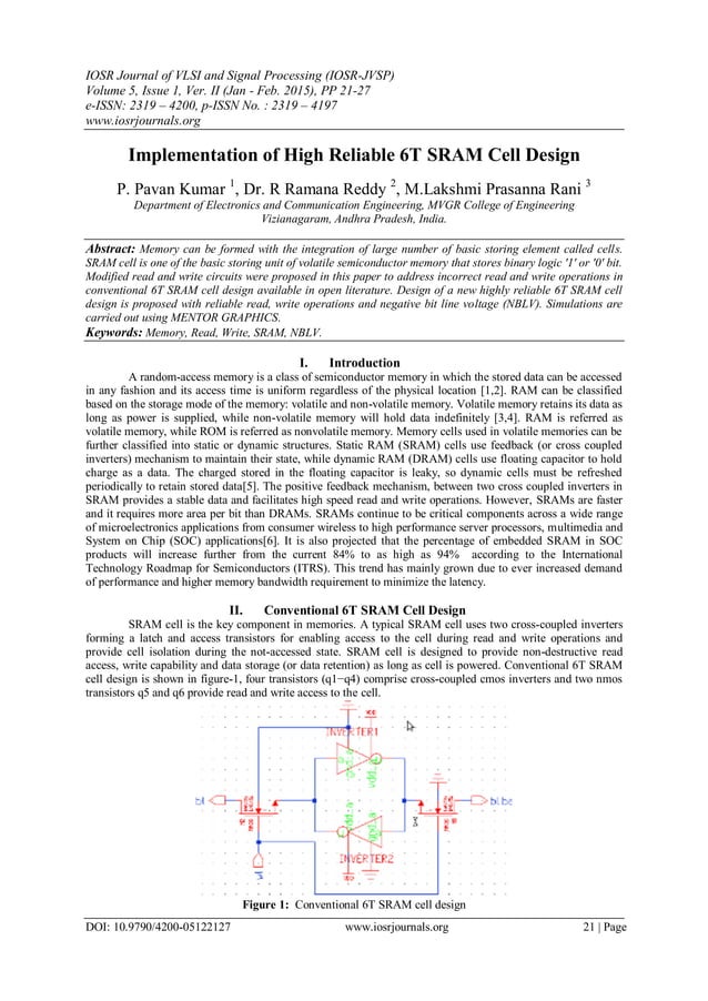 Implementation of High Reliable 6T SRAM Cell Design | PDF | Data Storage and Warehousing | Computing