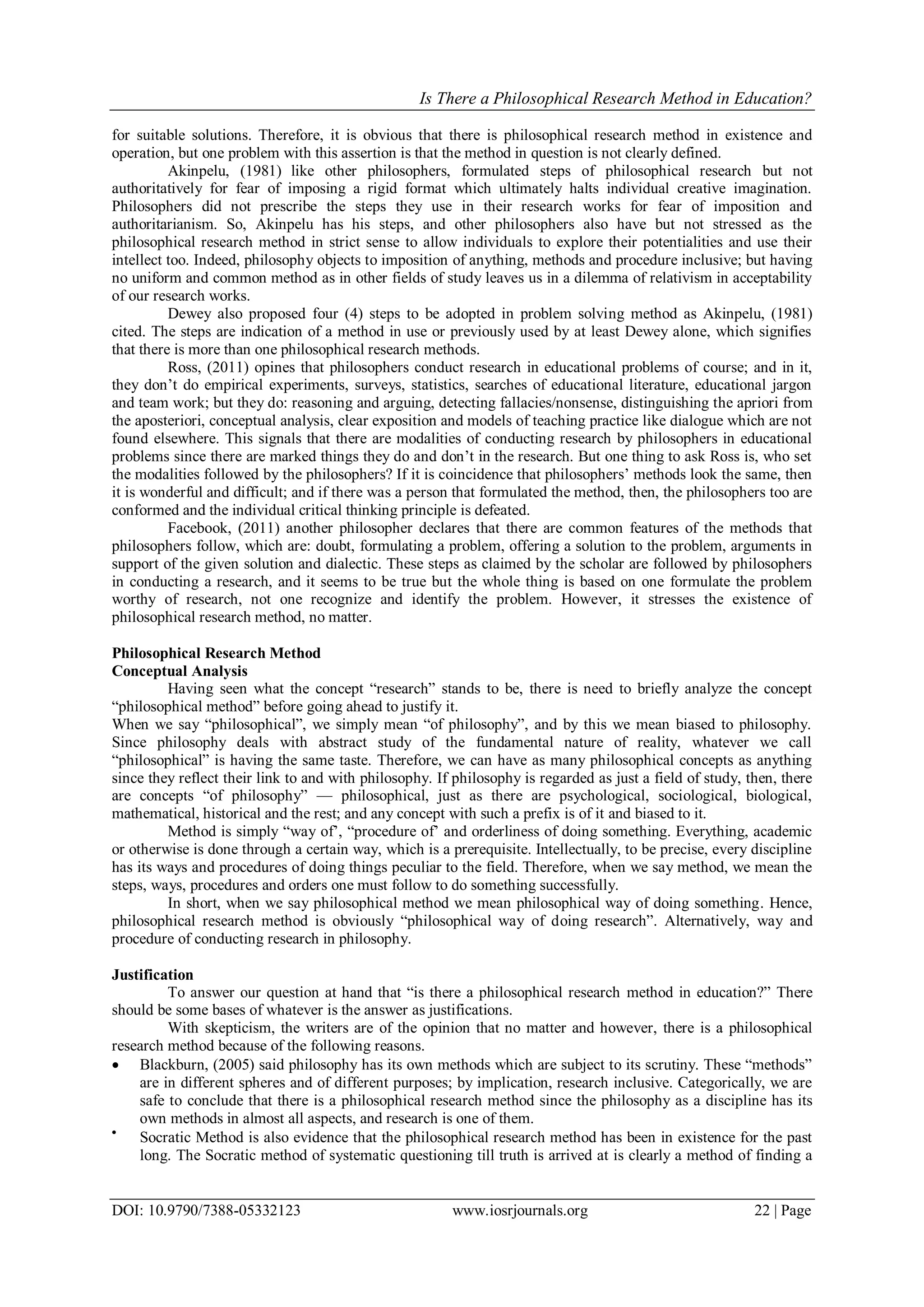 Is There a Philosophical Research Method in Education? | PDF
