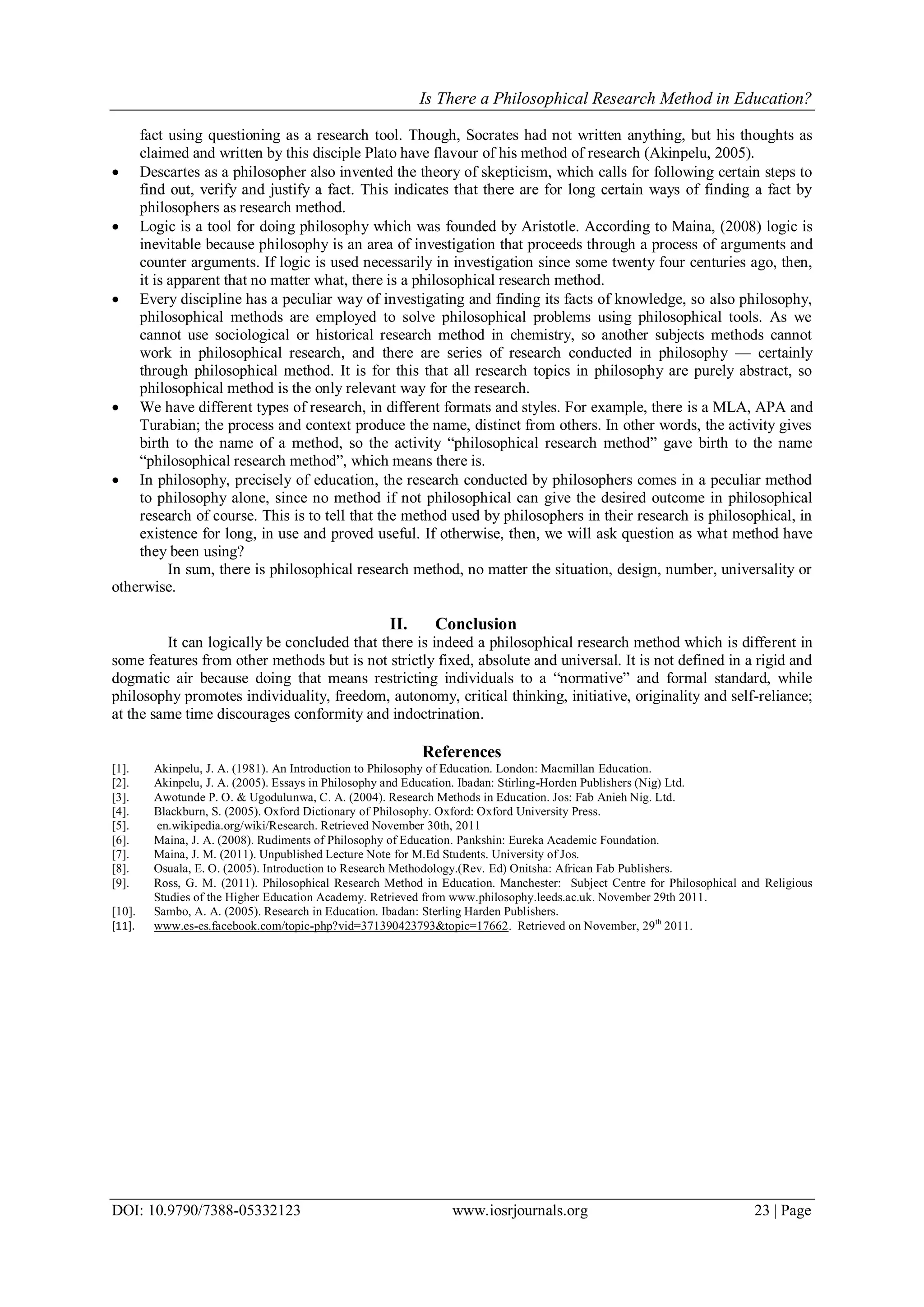 Is There a Philosophical Research Method in Education? | PDF