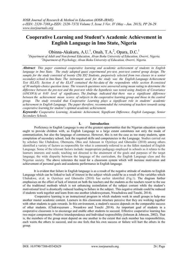 Cooperative Learning and Student’s Academic Achievement in English ...