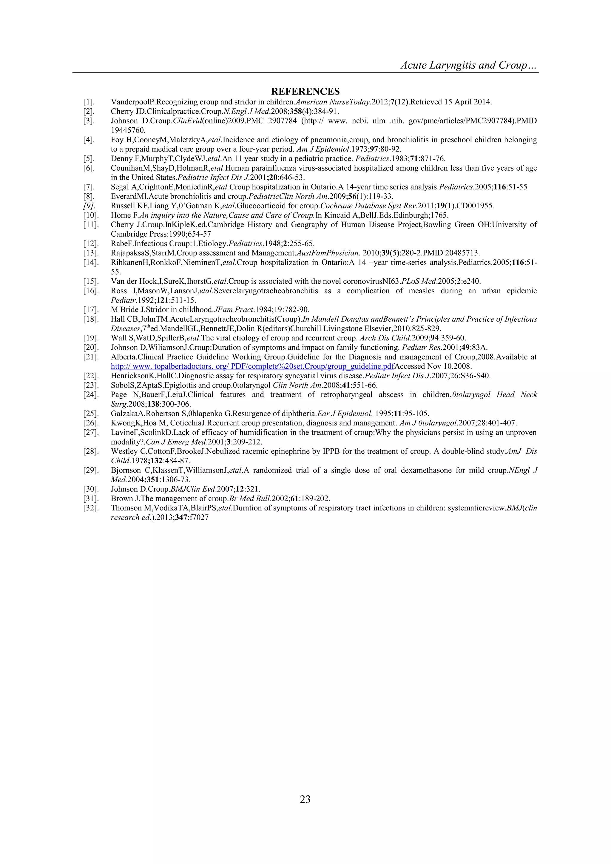 Acute Laryngitis and Croup: Diagnosis and Treatment | PDF