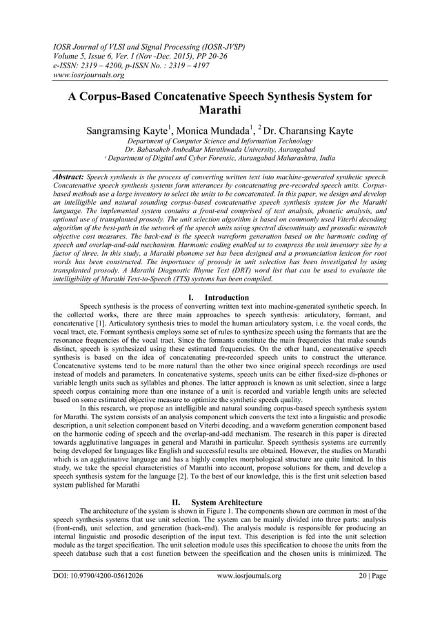 A Corpus-Based Concatenative Speech Synthesis System for Marathi | PDF