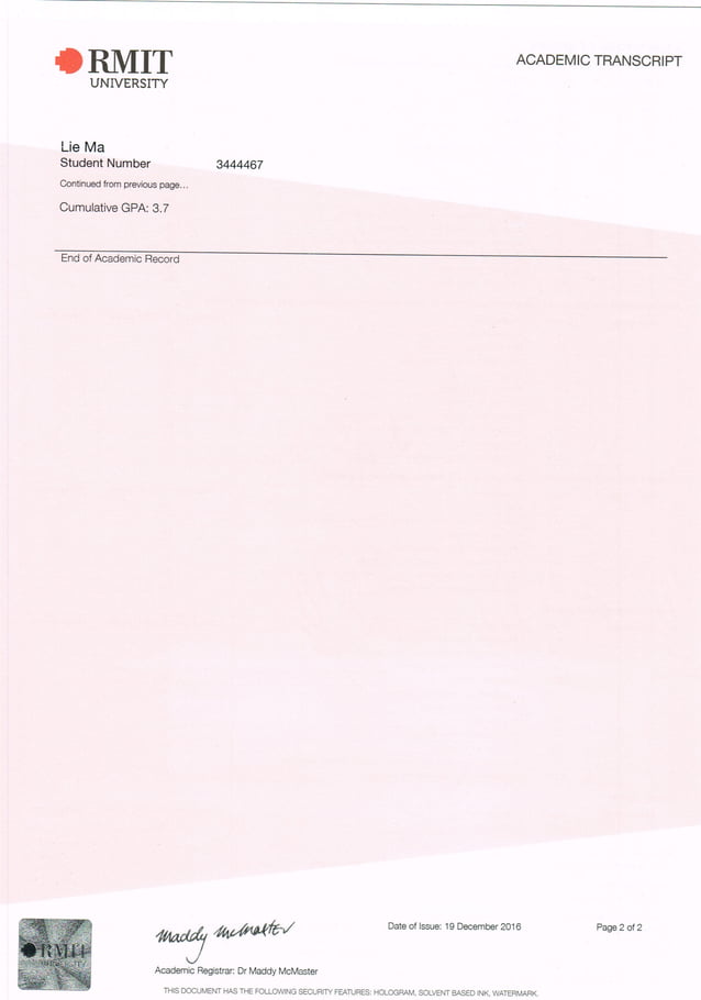 RMIT Transcript | PDF