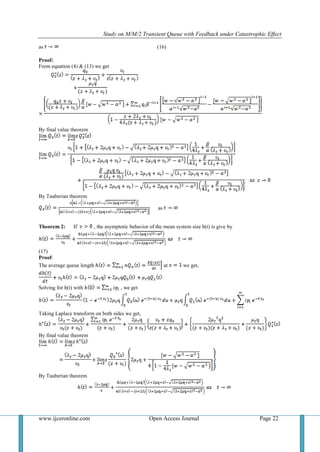 Study on M/M/2 Transient Queue with Feedback under Catastrophic Effect | PDF