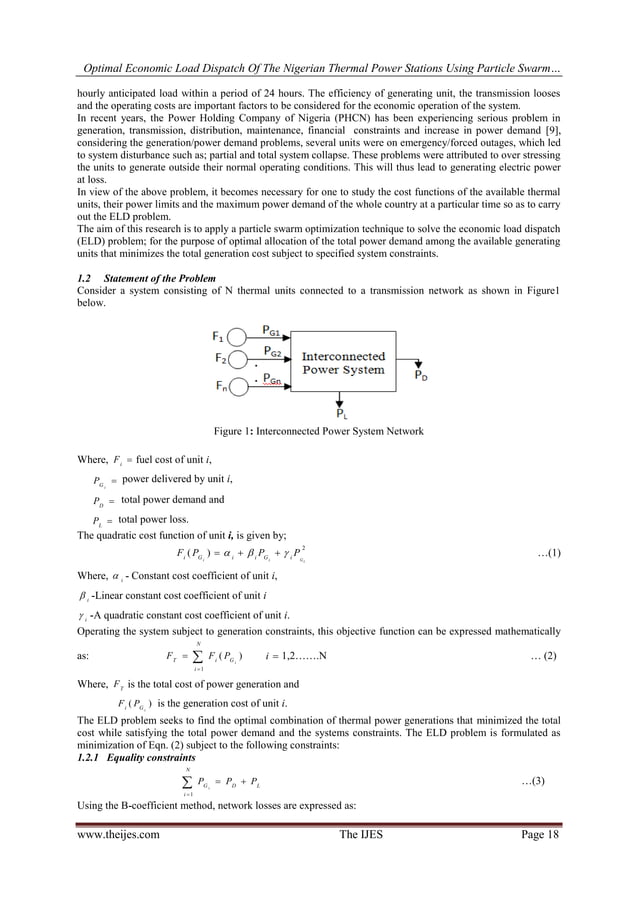 Optimal Economic Load Dispatch of the Nigerian Thermal Power Stations Using Particle Swarm ...
