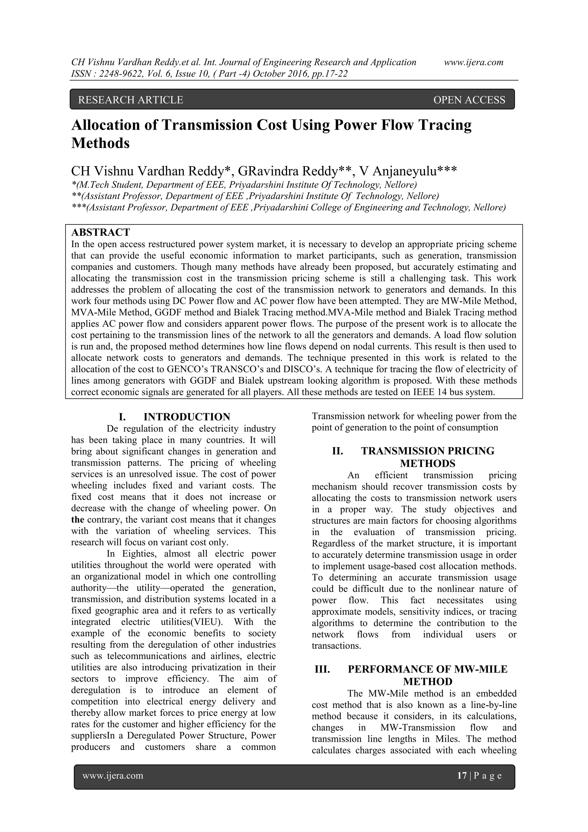 Allocation of Transmission Cost Using Power Flow Tracing Methods | PDF