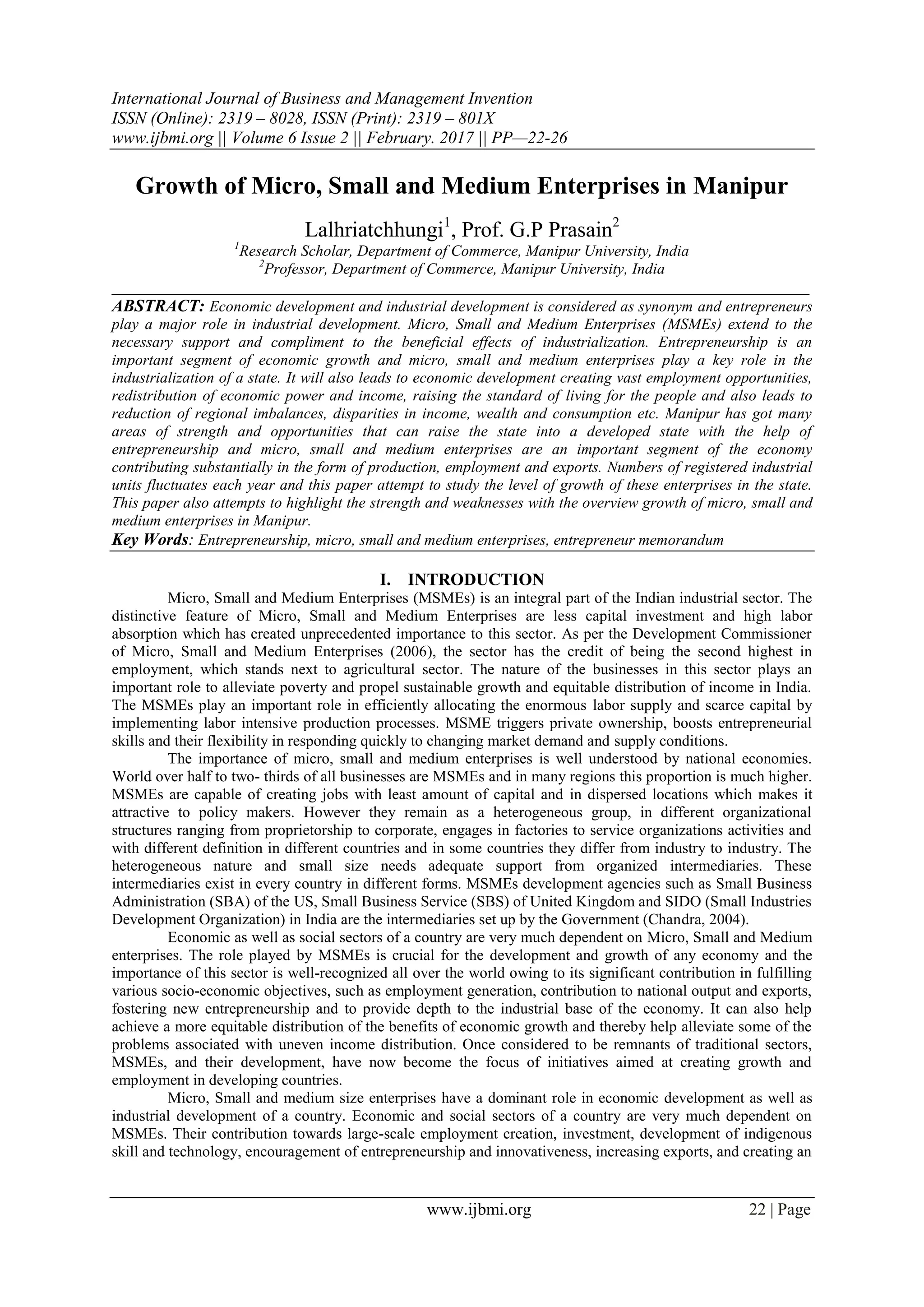 Growth of Micro, Small and Medium Enterprises in Manipur | PDF