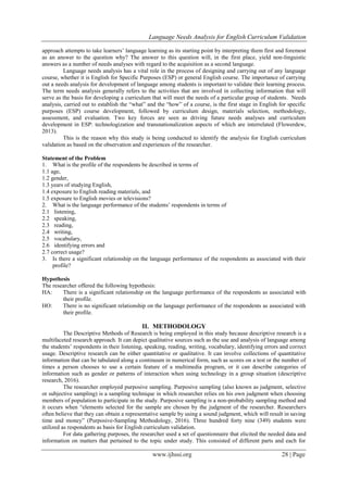 Language Needs Analysis for English Curriculum Validation | PDF