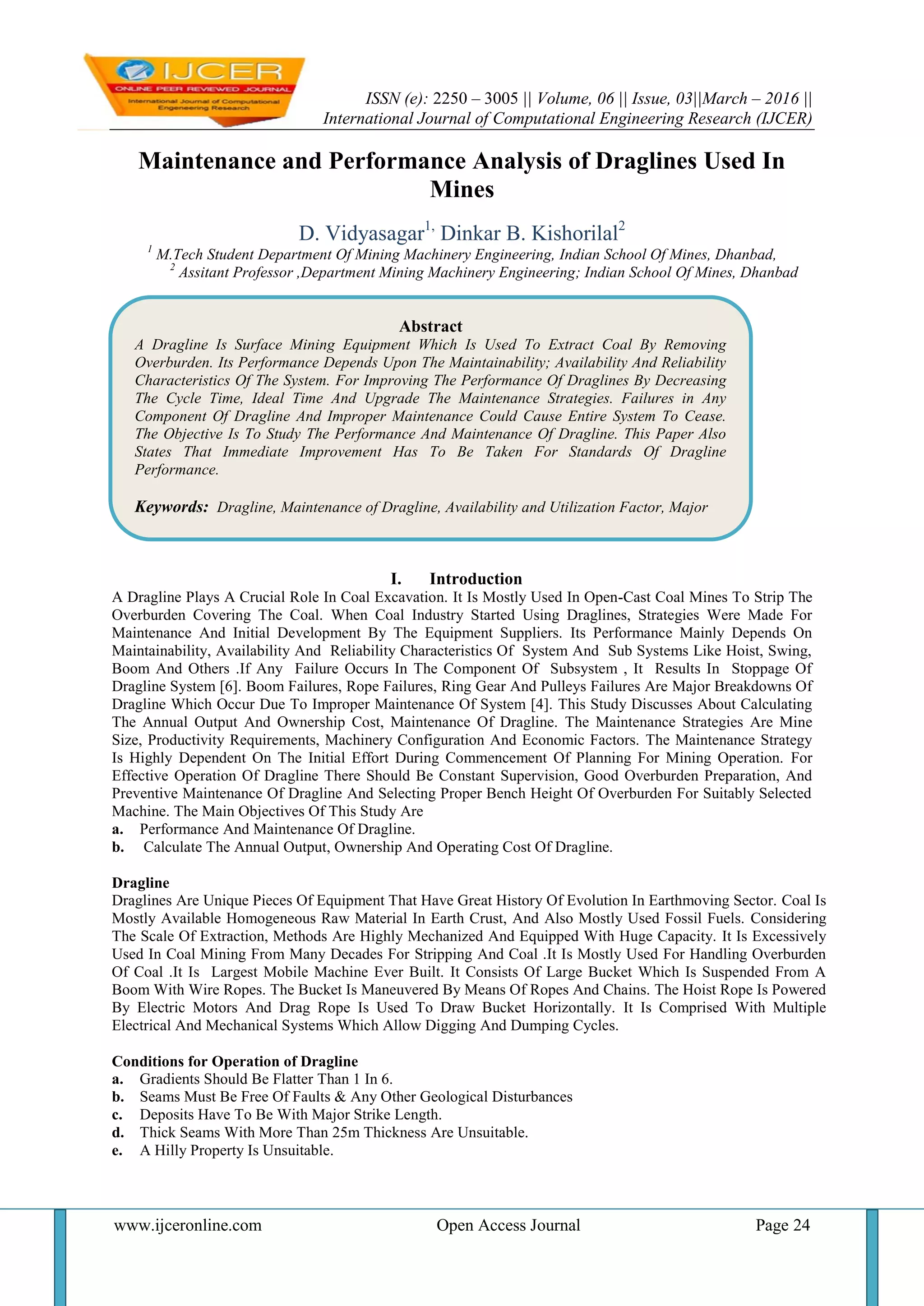 Maintenance and Performance Analysis of Draglines Used In Mines | PDF