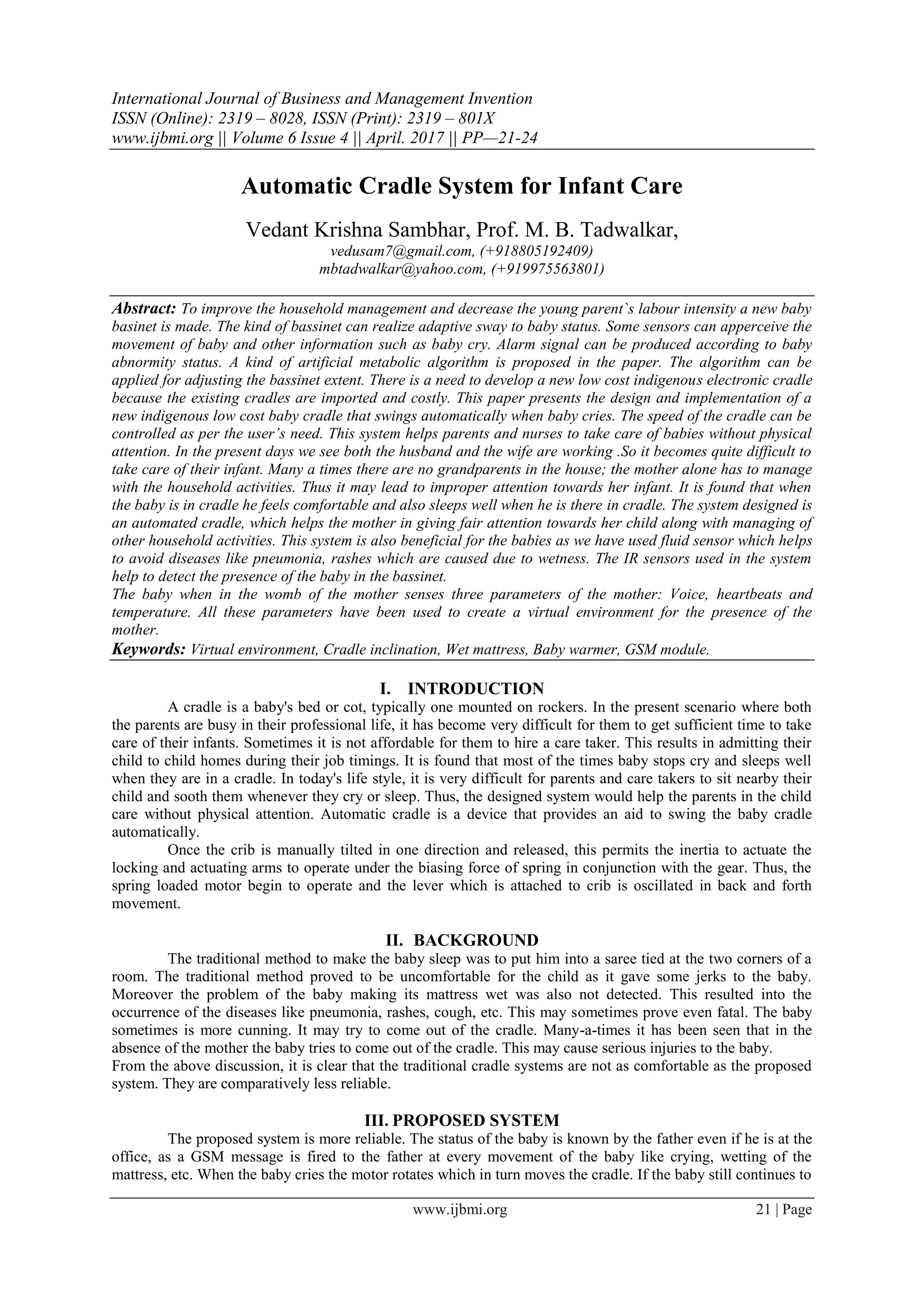 Automatic Cradle System for Infant Care | PDF