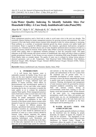 Lake Water Quality Indexing To Identify Suitable Sites For Household ...