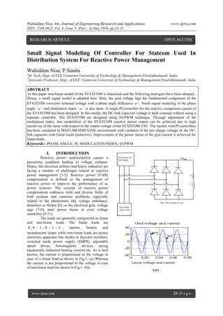 Small Signal Modeling Of Controller For Statcom Used In Distribution System For Reactive Power ...