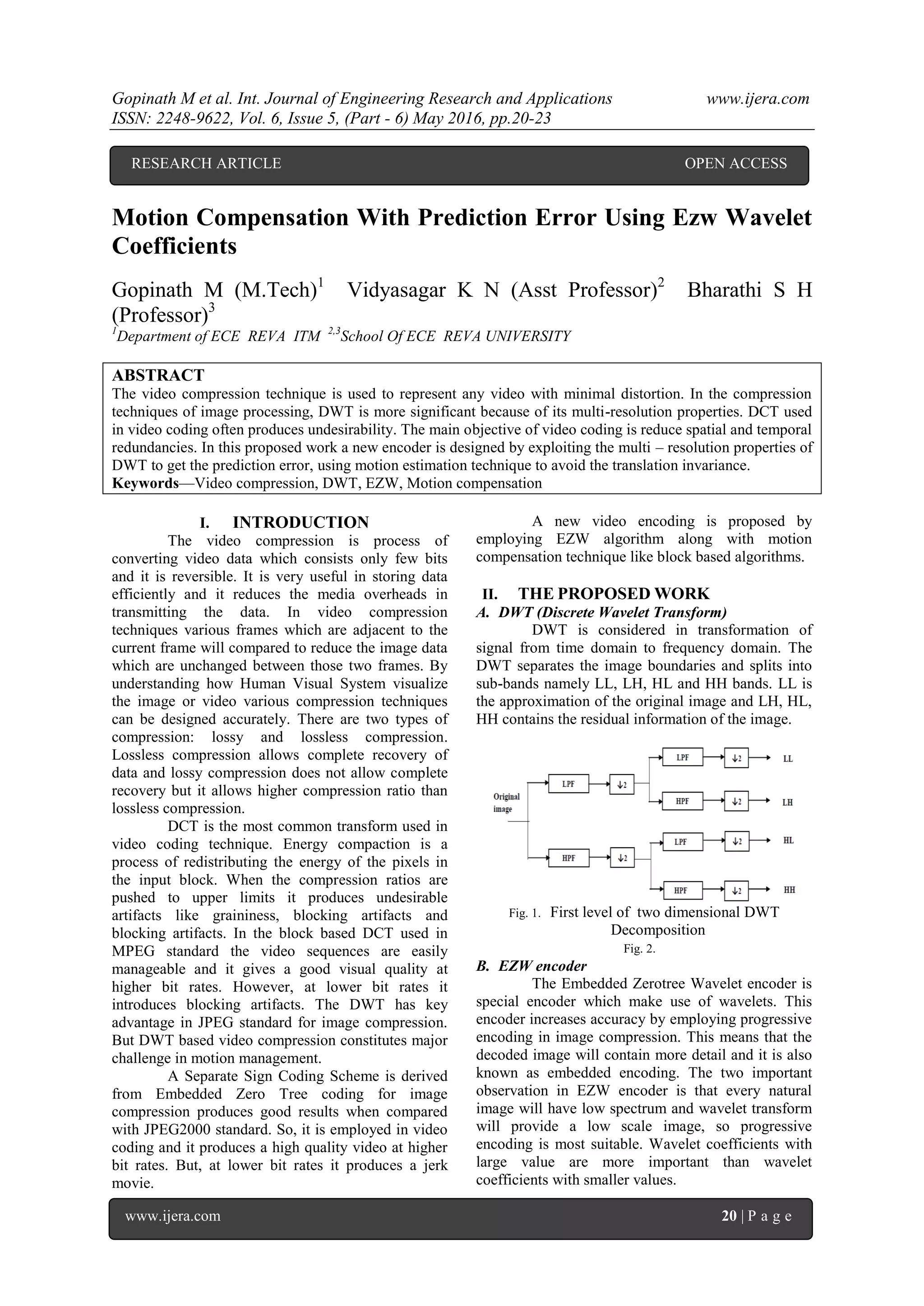 Motion Compensation With Prediction Error Using Ezw Wavelet Coefficients | PDF