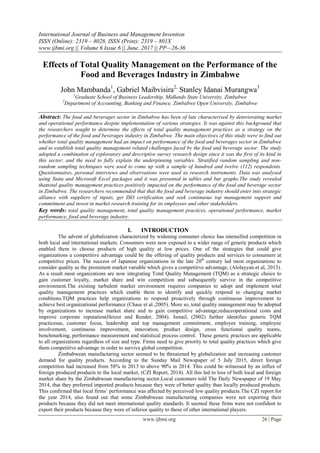 Effects of Total Quality Management on the Performance of the Food and ...