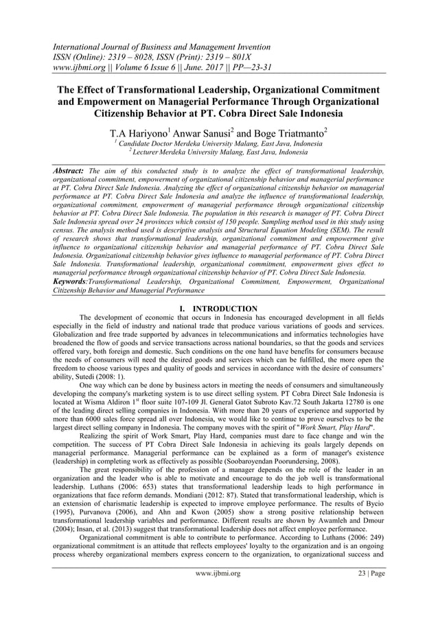 The Effect of Transformational Leadership, Organizational Commitment and Empowerment on ...