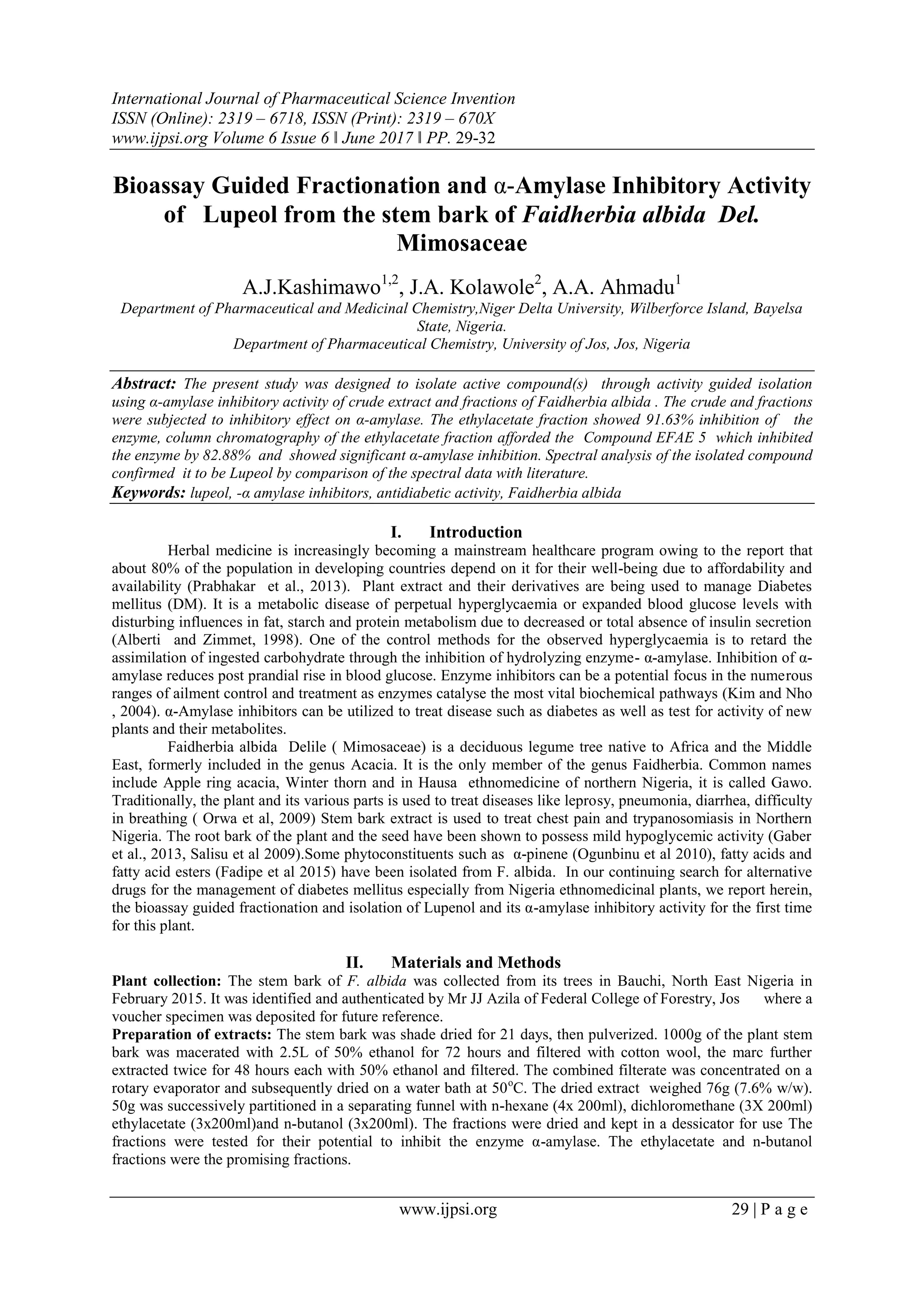 Bioassay Guided Fractionation and α-Amylase Inhibitory Activity of ...