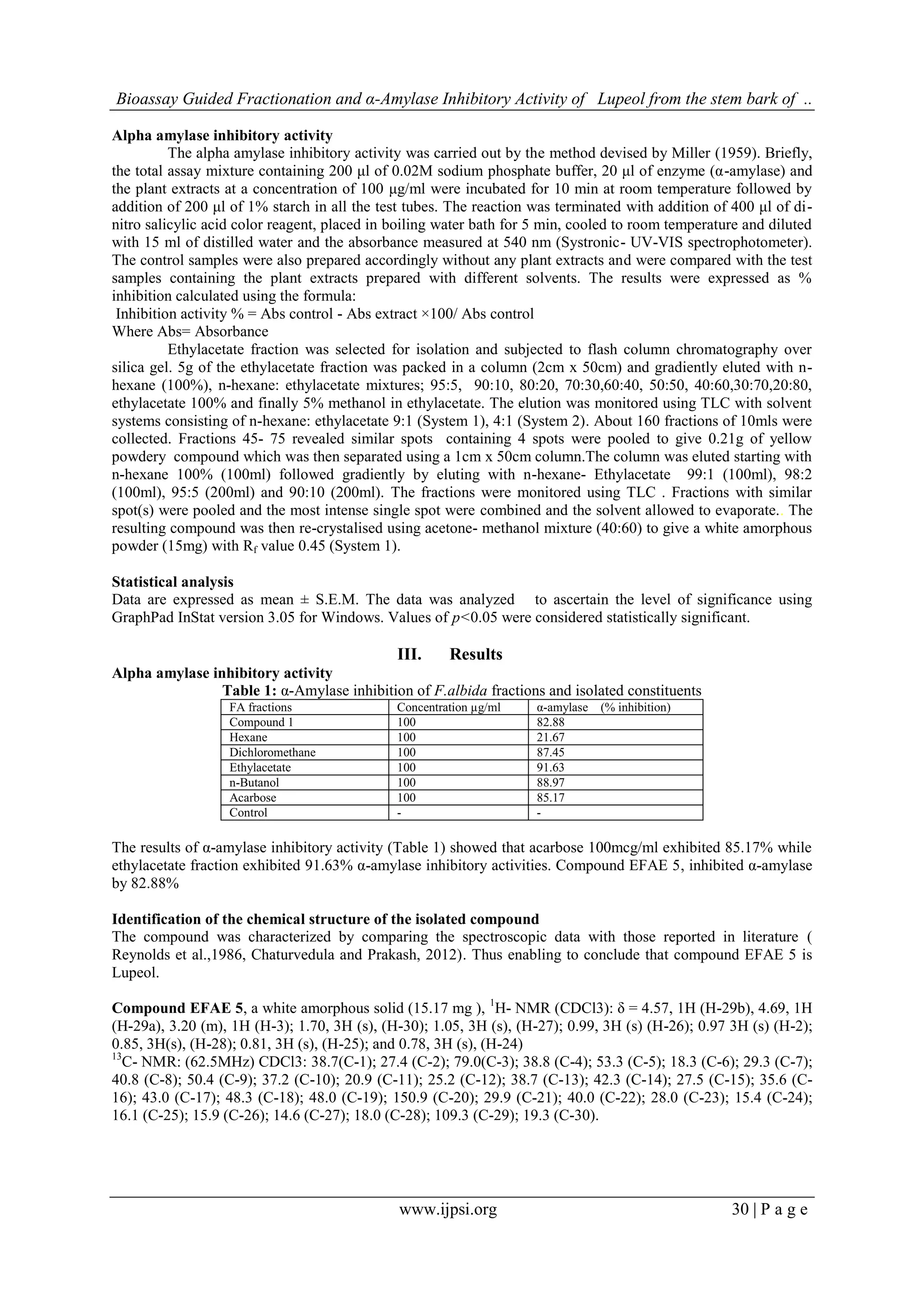Bioassay Guided Fractionation and α-Amylase Inhibitory Activity of ...
