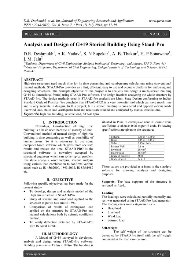 Analysis and Design of G+19 Storied Building Using Staad-Pro | PDF | Civil Engineering Industry ...
