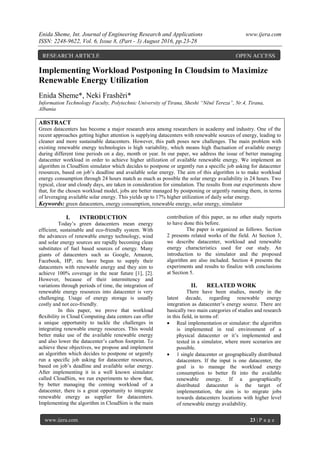 Implementing Workload Postponing In Cloudsim to Maximize Renewable ...