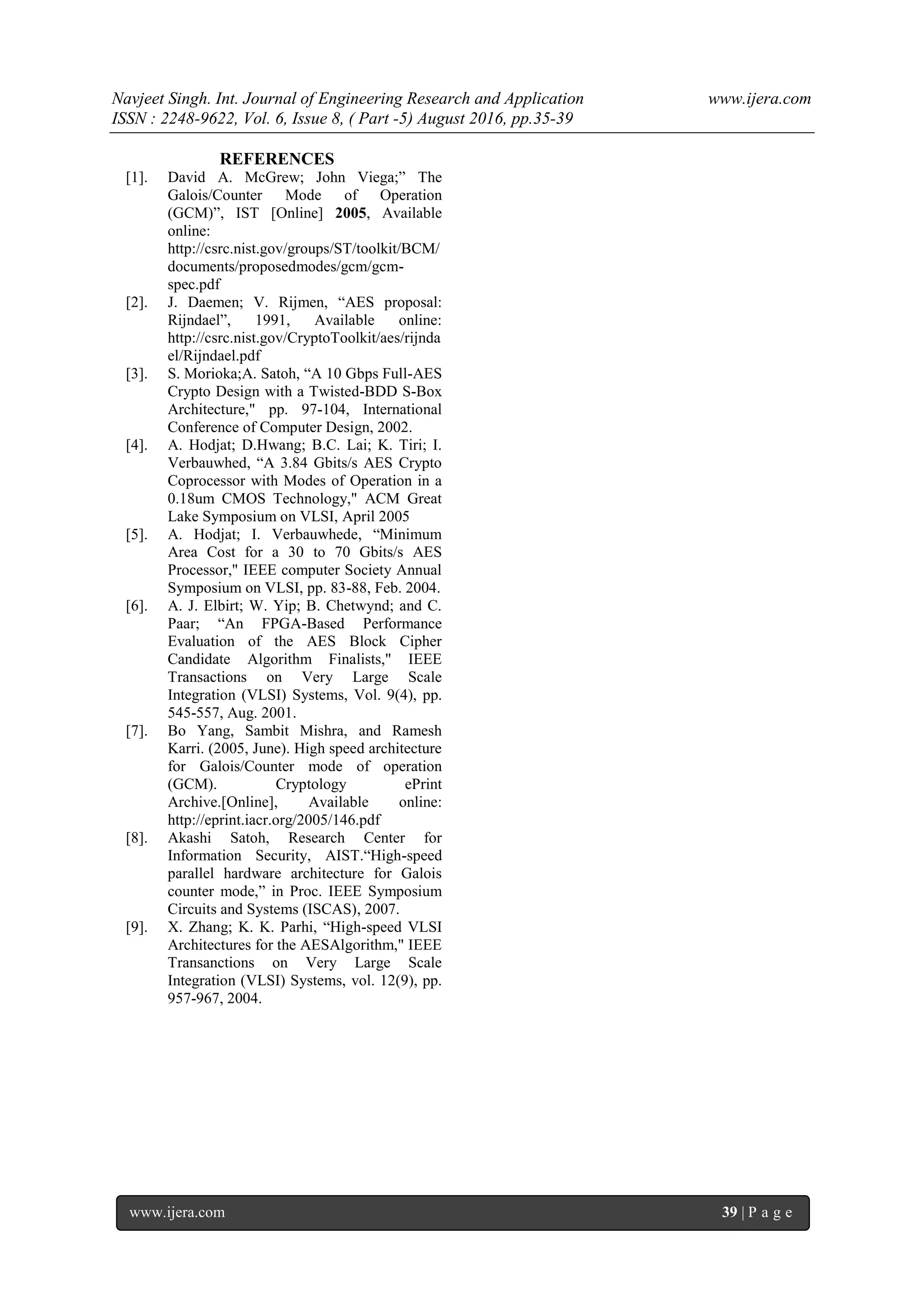 High Speed Vlsi Architecture For Aes Galois Counter Mode Pdf