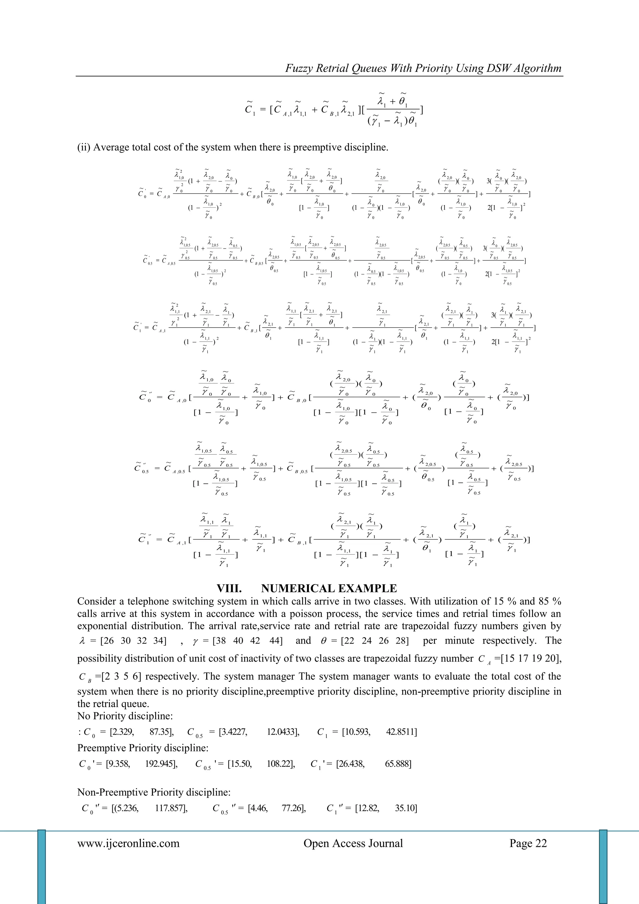 Fuzzy Retrial Queues With Priority Using Dsw Algorithm Pdf