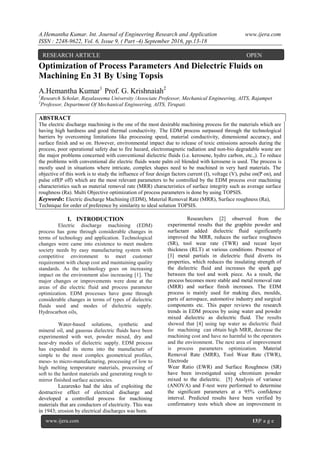Optimization of Process Parameters And Dielectric Fluids on Machining En 31 By Using Topsis | PDF