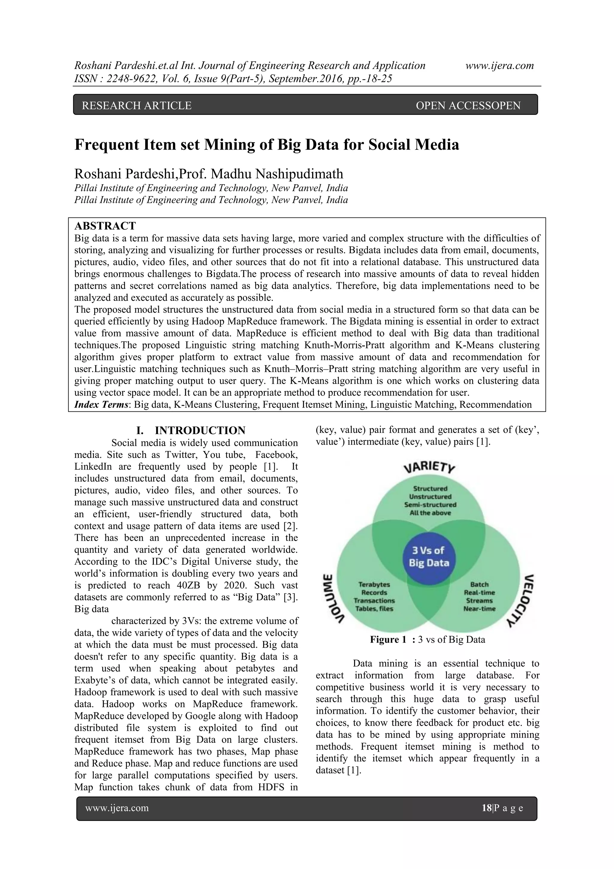 Frequent Item set Mining of Big Data for Social Media | PDF