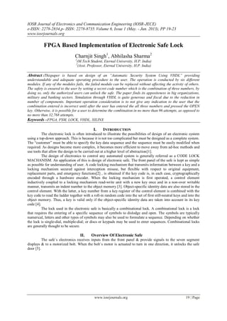 FPGA Based Implementation of Electronic Safe Lock | PDF