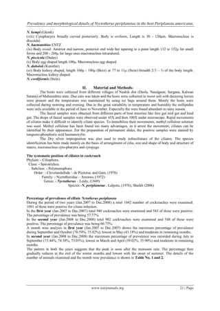 Prevalence and morphological details of Nyctotherus periplanetae in the ...