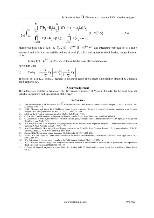 I- Function and H -Function Associated With Double Integral | PDF