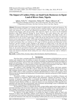 The Impact of Cashless Policy on Small Scale Businesses in Ogoni Land of Rivers State, Nigeria | PDF