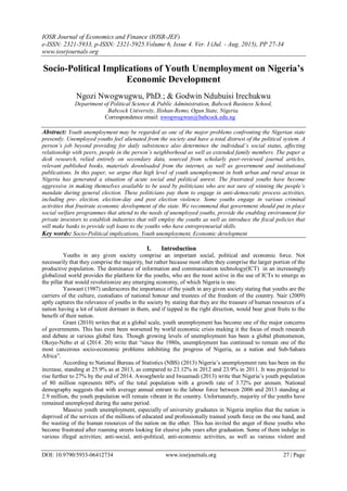 Socio-Political Implications of Youth Unemployment on Nigeria’s ...