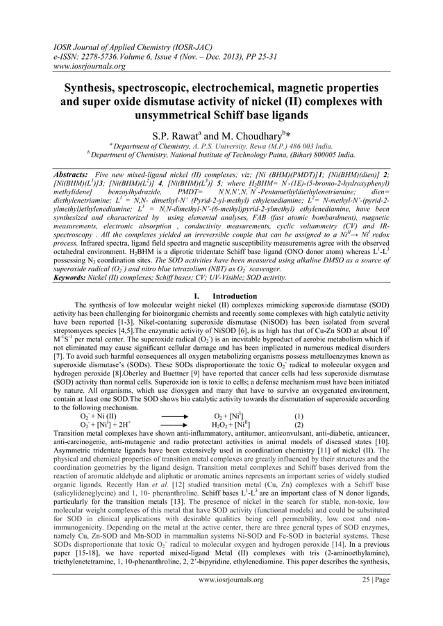 Synthesis, spectroscopic, electrochemical, magnetic properties and super oxide dismutase ...
