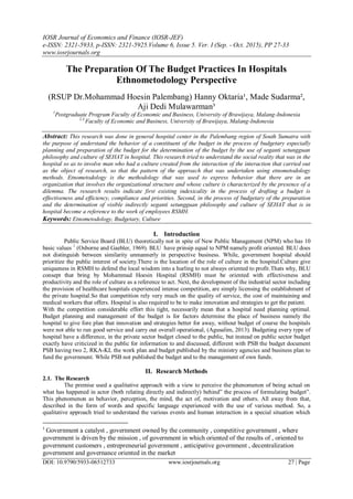 The Preparation Of The Budget Practices In Hospitals Ethnometodology ...